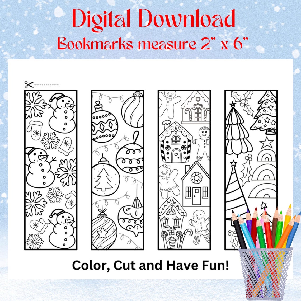 Christmas Coloring Bookmarks, Printable Color and Cut Bookmarks ...