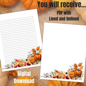 Pumpkin Autumn Stationery: Lined & Unlined Fall Writing Paper (digital ...
