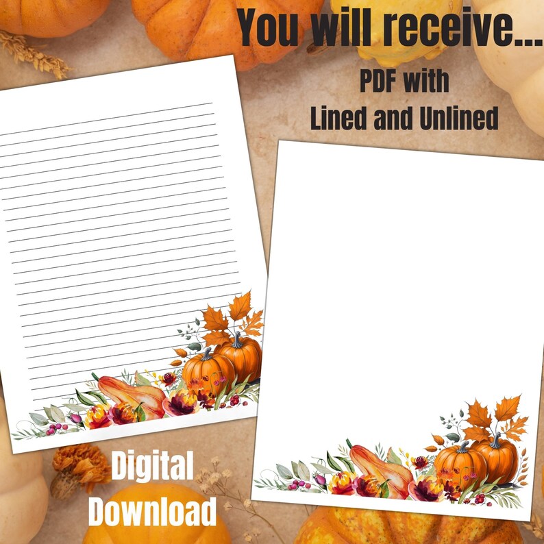 Pumpkin Autumn Stationery: Lined & Unlined Fall Writing Paper (digital ...