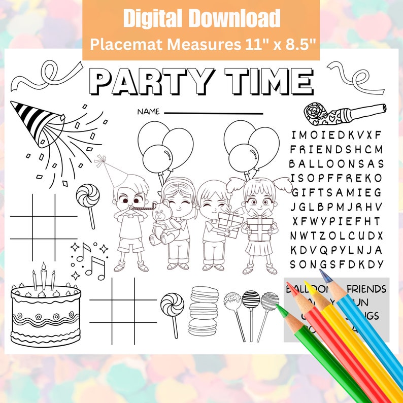 Birthday Printable Placemat, Activity Placemat, Coloring Placemats ...