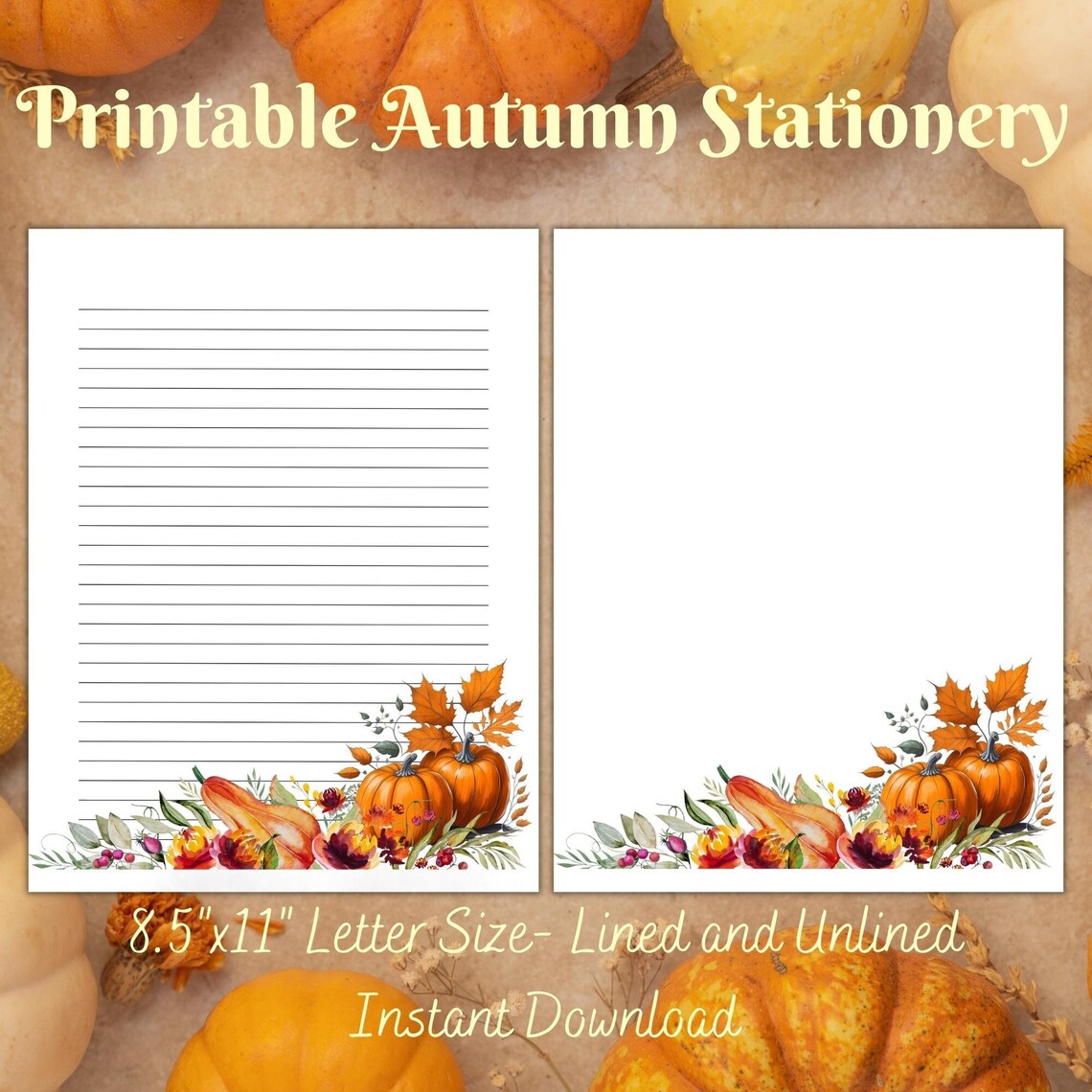 Pumpkin Autumn Stationery: Lined & Unlined Fall Writing Paper (digital ...