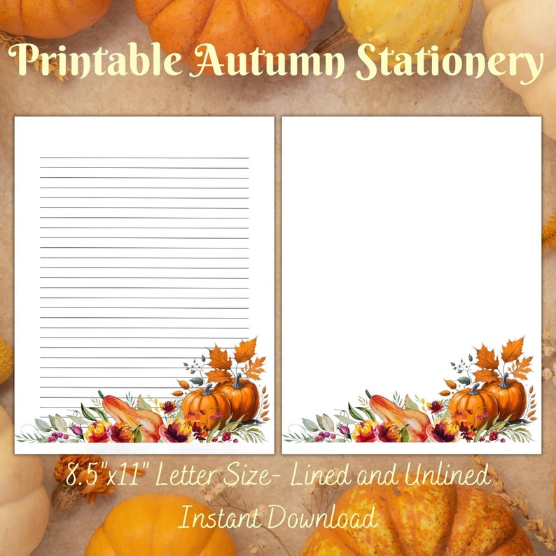Pumpkin Autumn Stationery: Lined & Unlined Fall Writing Paper (digital ...