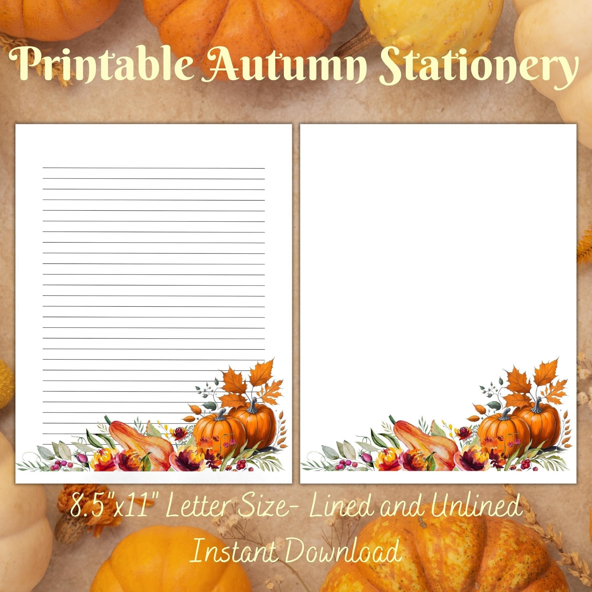 Autumn Stationery, Pumpkin Writing Paper, Thanksgiving Stationery ...