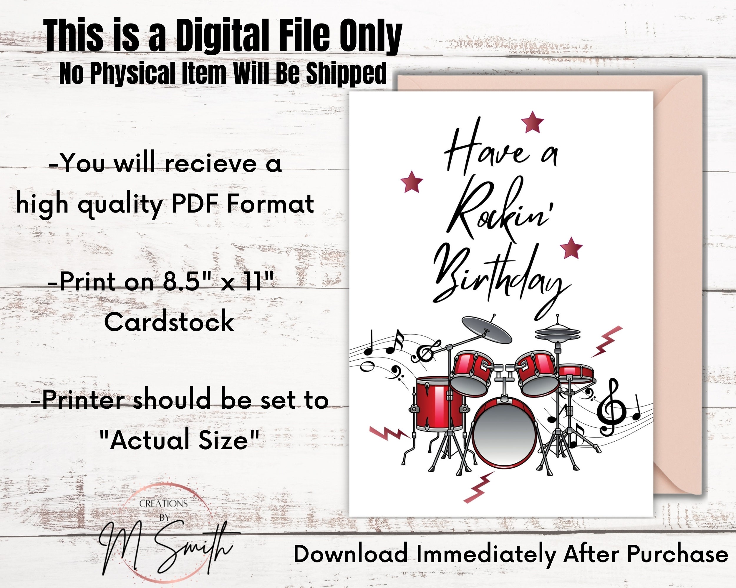 Rockin' Birthday Card, Music-themed Birthday, Drummer Birthday Greeting ...