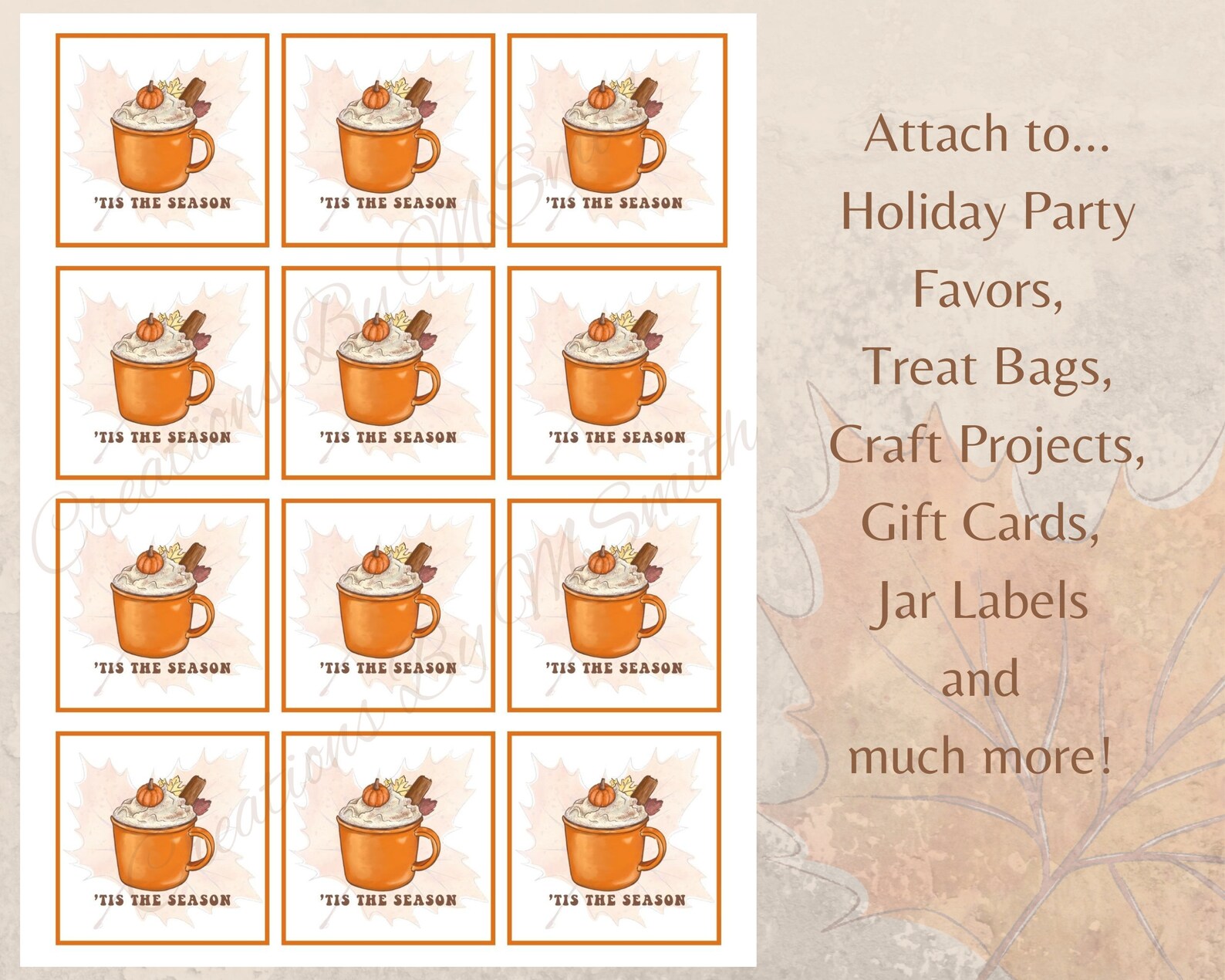 Printable Fall Gift Tags, Autumn Gift Tags, Cupcake Toppers, Autumn ...