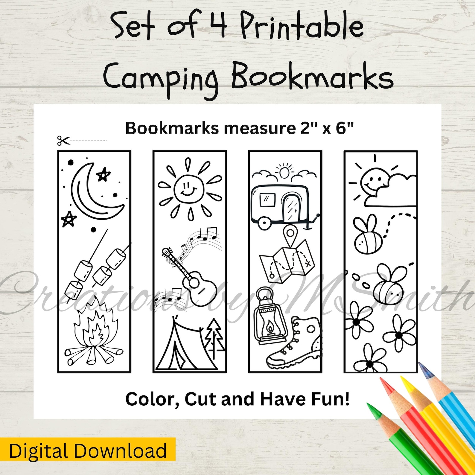 Camping Coloring Bookmarks, Printable Coloring Bookmarks, Camping ...
