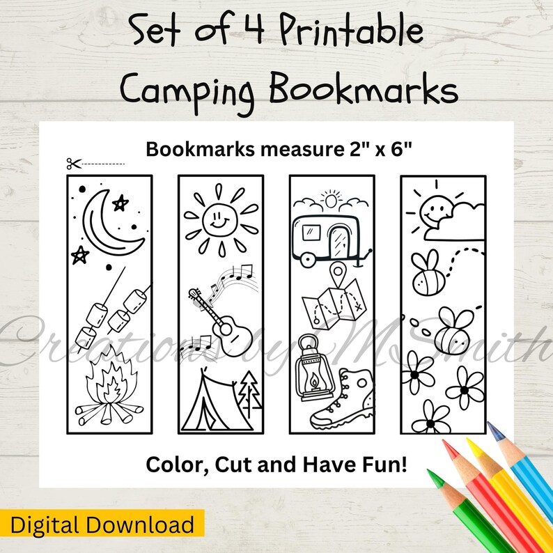Camping Coloring Bookmarks, Printable Coloring Bookmarks, Camping ...