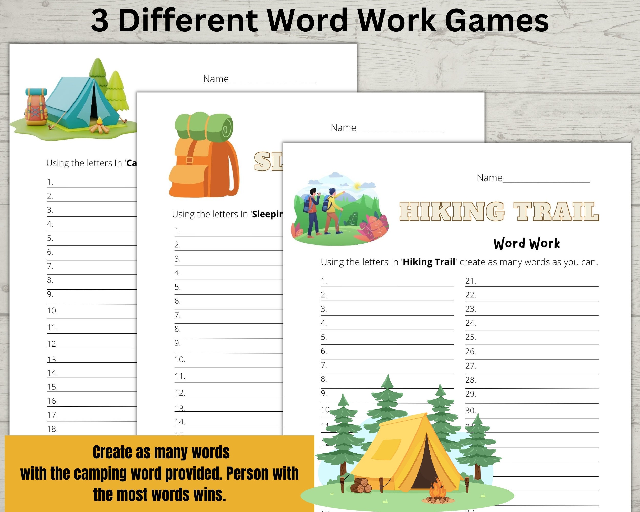 Camping Word Games, Printable Camping Activities, Family Camping Games ...