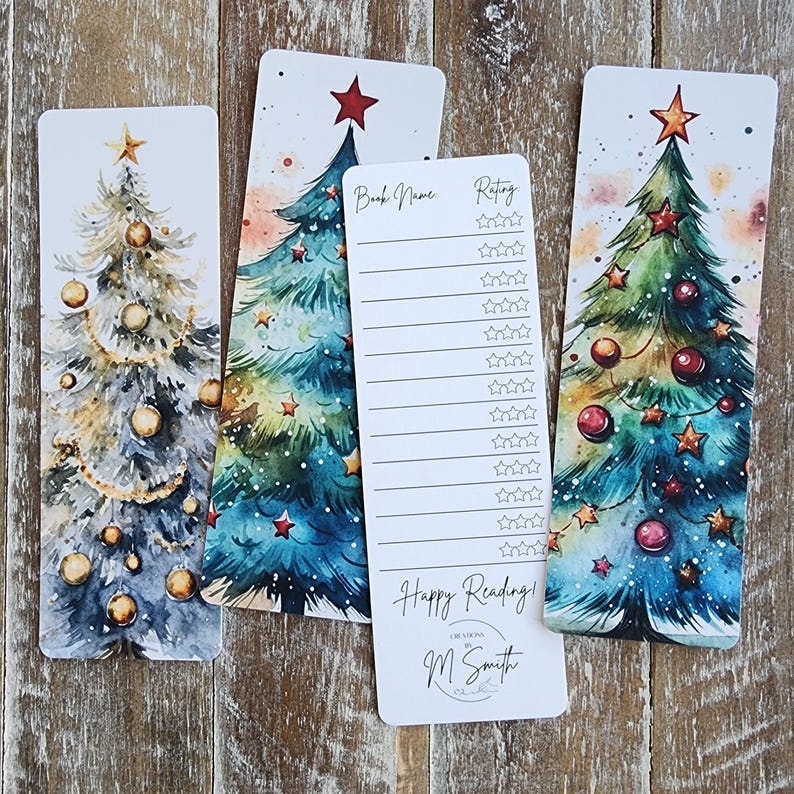Christmas Tree Bookmarks Set of 4, Holiday Bookmarks, Holiday Party ...