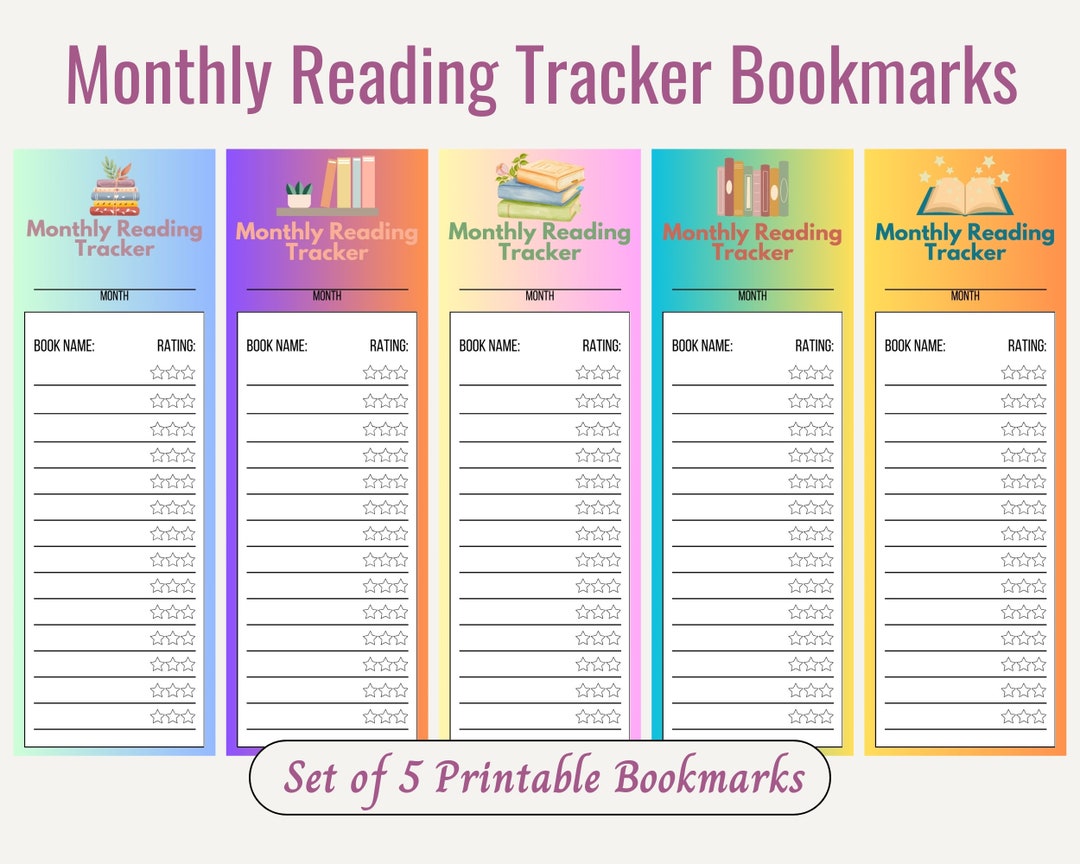 Monthly Reading Tracker Bookmarks: Set of 5 Printable Logs (PDF) - Etsy