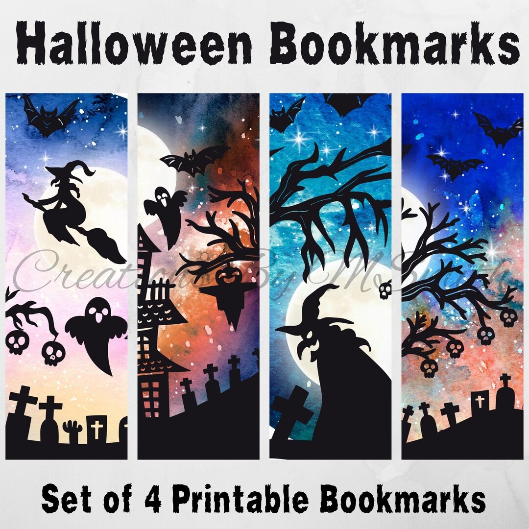 Halloween Bookmarks: Spooky Witch, Ghost, and Bat Designs (digital ...