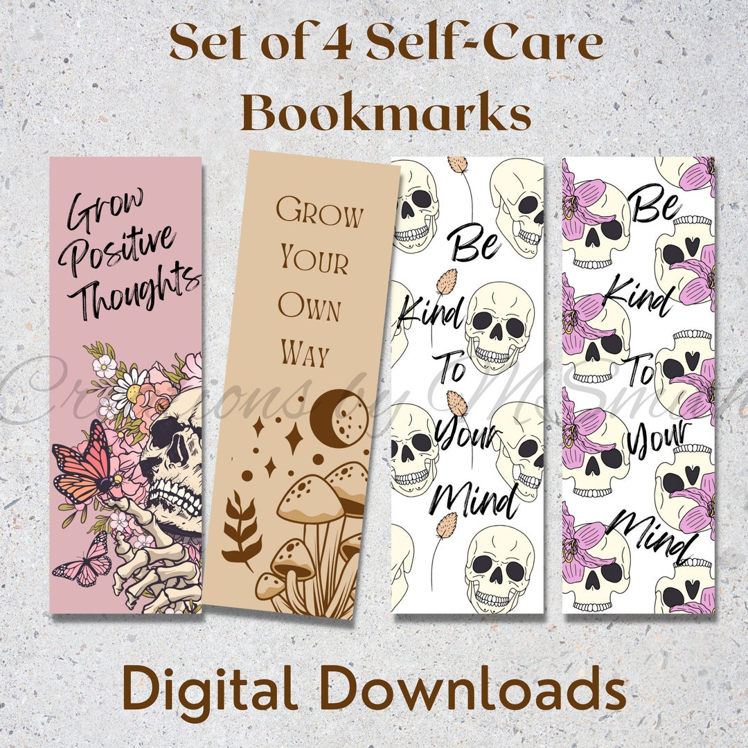 Self-care Bookmarks: Skull & Mushroom Designs (digital Download) - Etsy