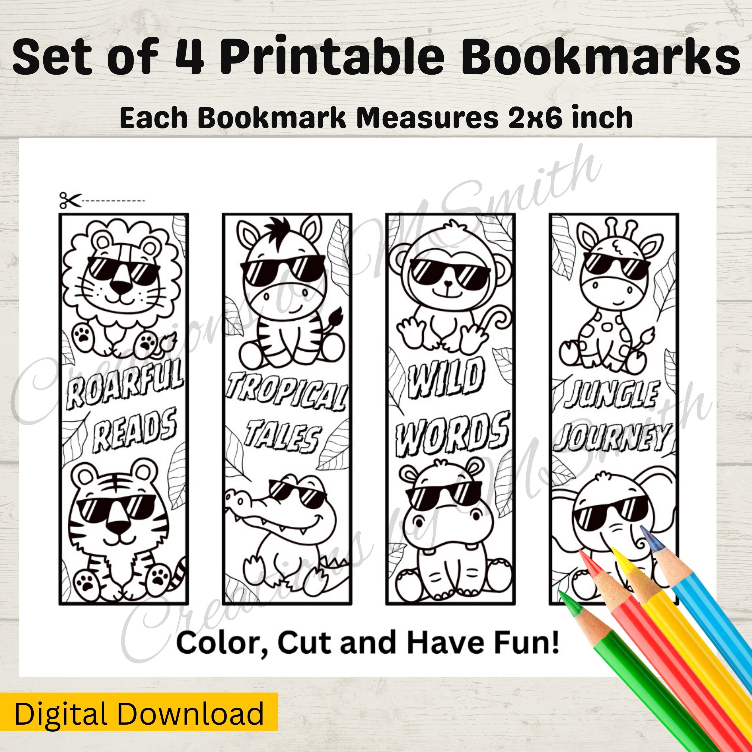 Safari Animal Coloring Bookmarks: Printable Party Favors (PDF) - Etsy