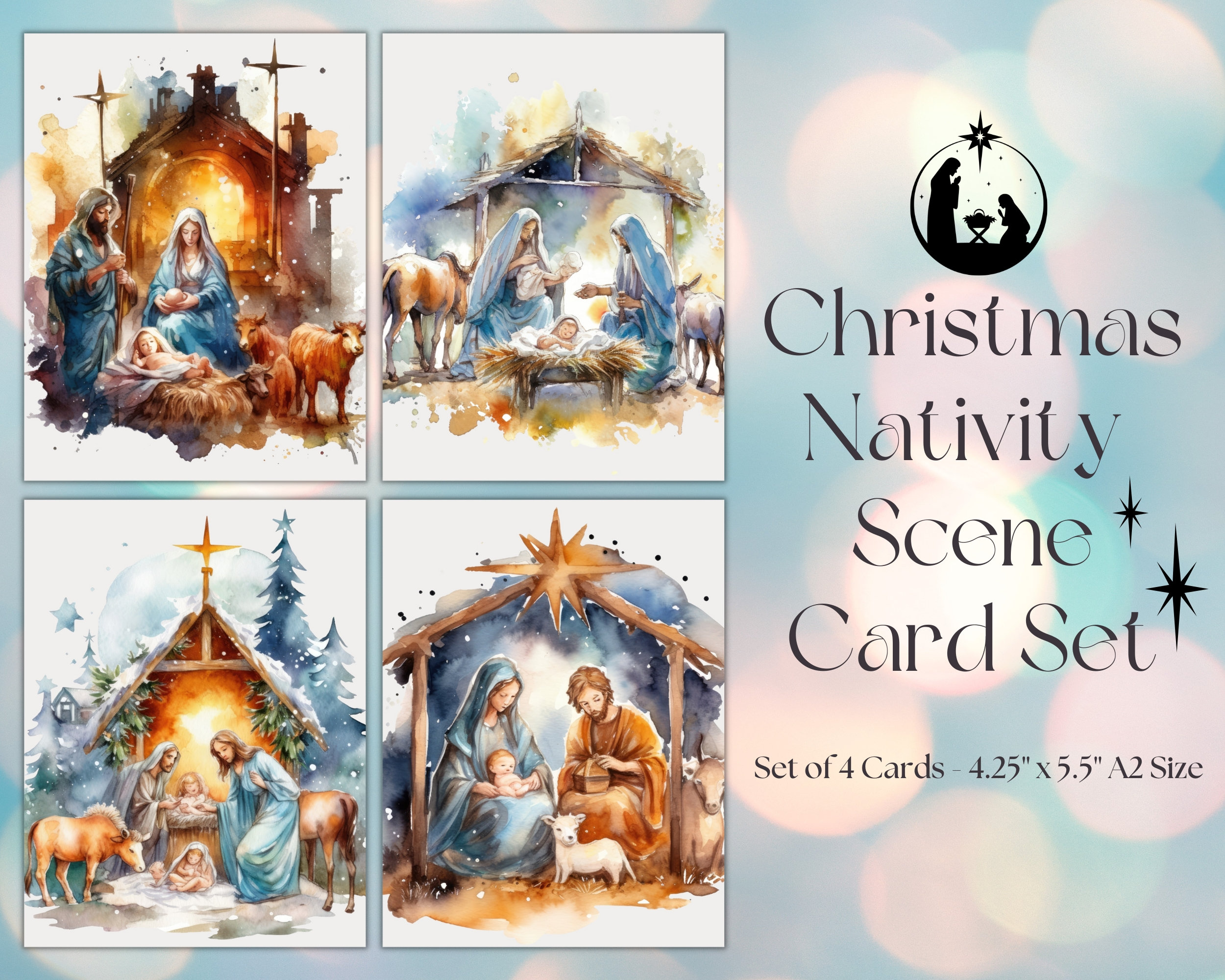 Nativity Scene Christmas Cards: Set of 4 (digital Download) - Etsy Canada