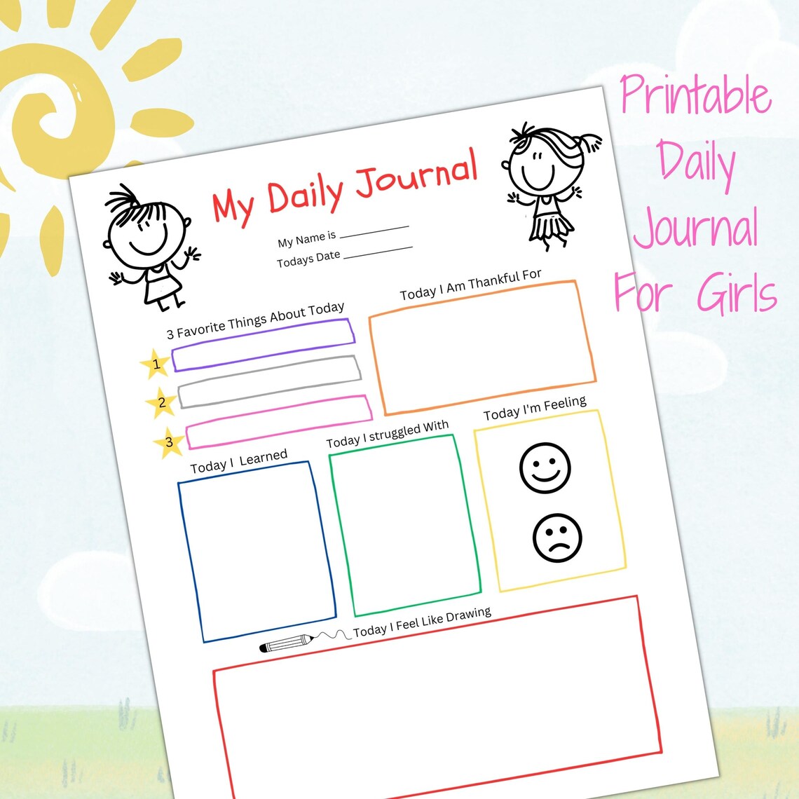 Kids Daily Journal Printable: Writing Prompts, Gratitude Diary (digital ...