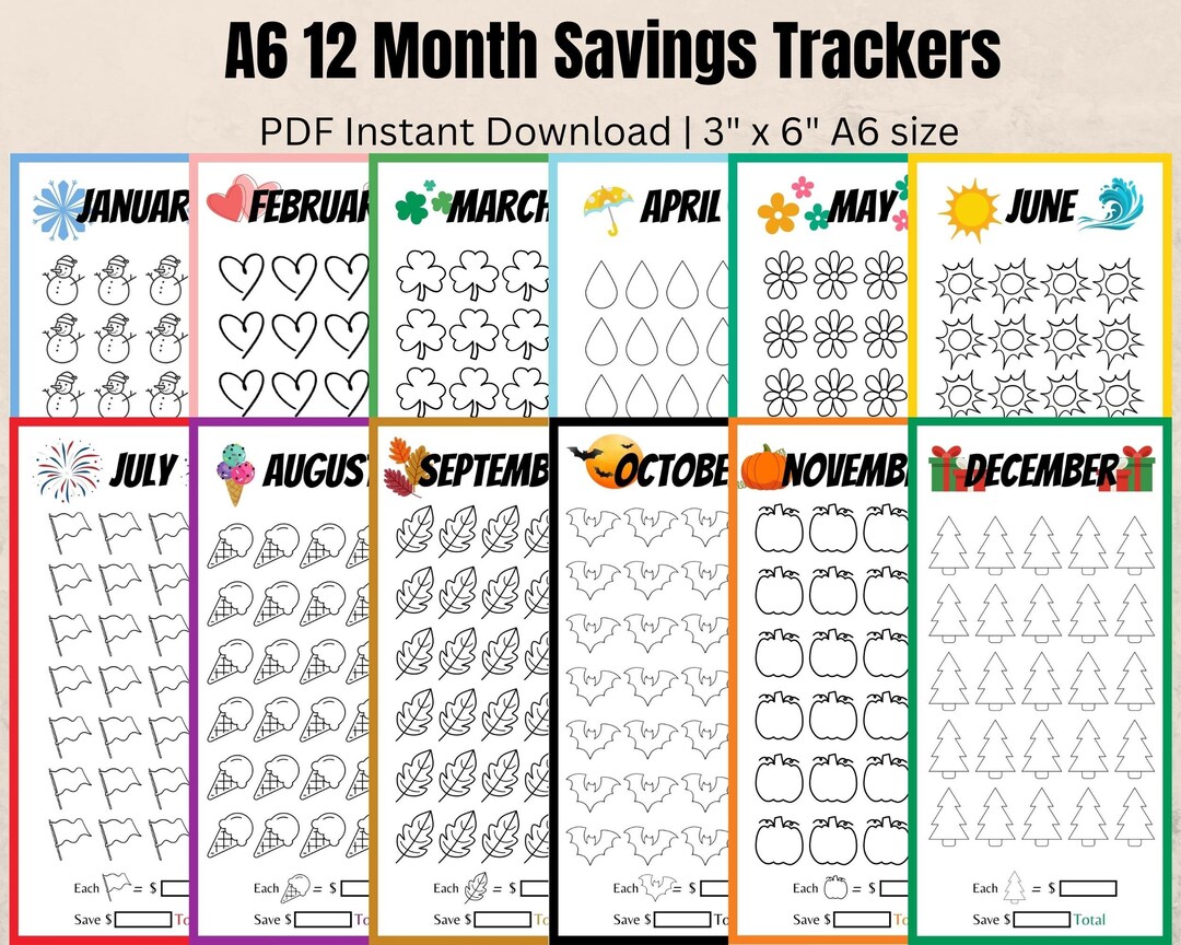 A6 Monthly Savings Challenge Tracker: Budget Binder Inserts (digital ...