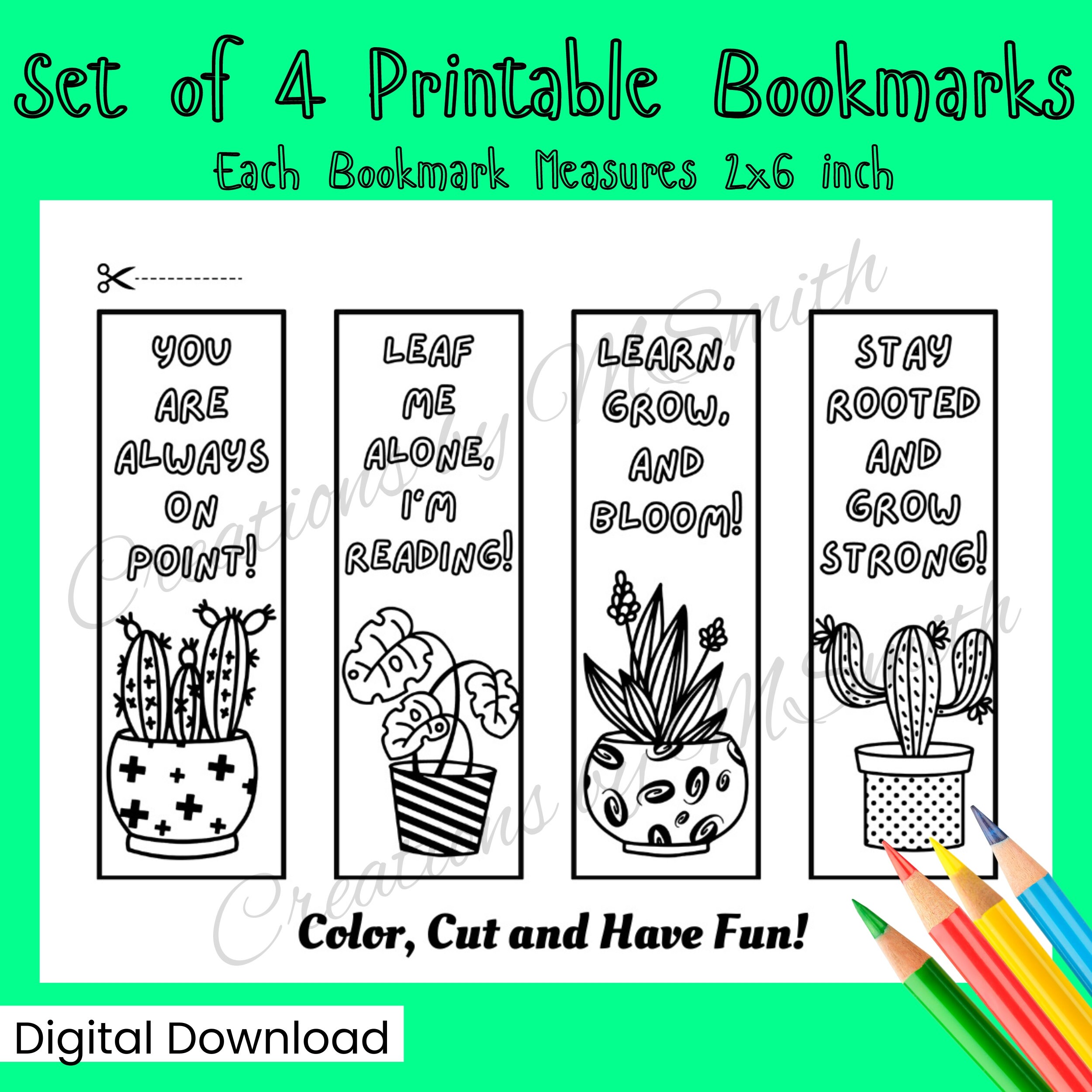 Printable Potted Plant Coloring Bookmarks, Botanical Coloring Sheet ...