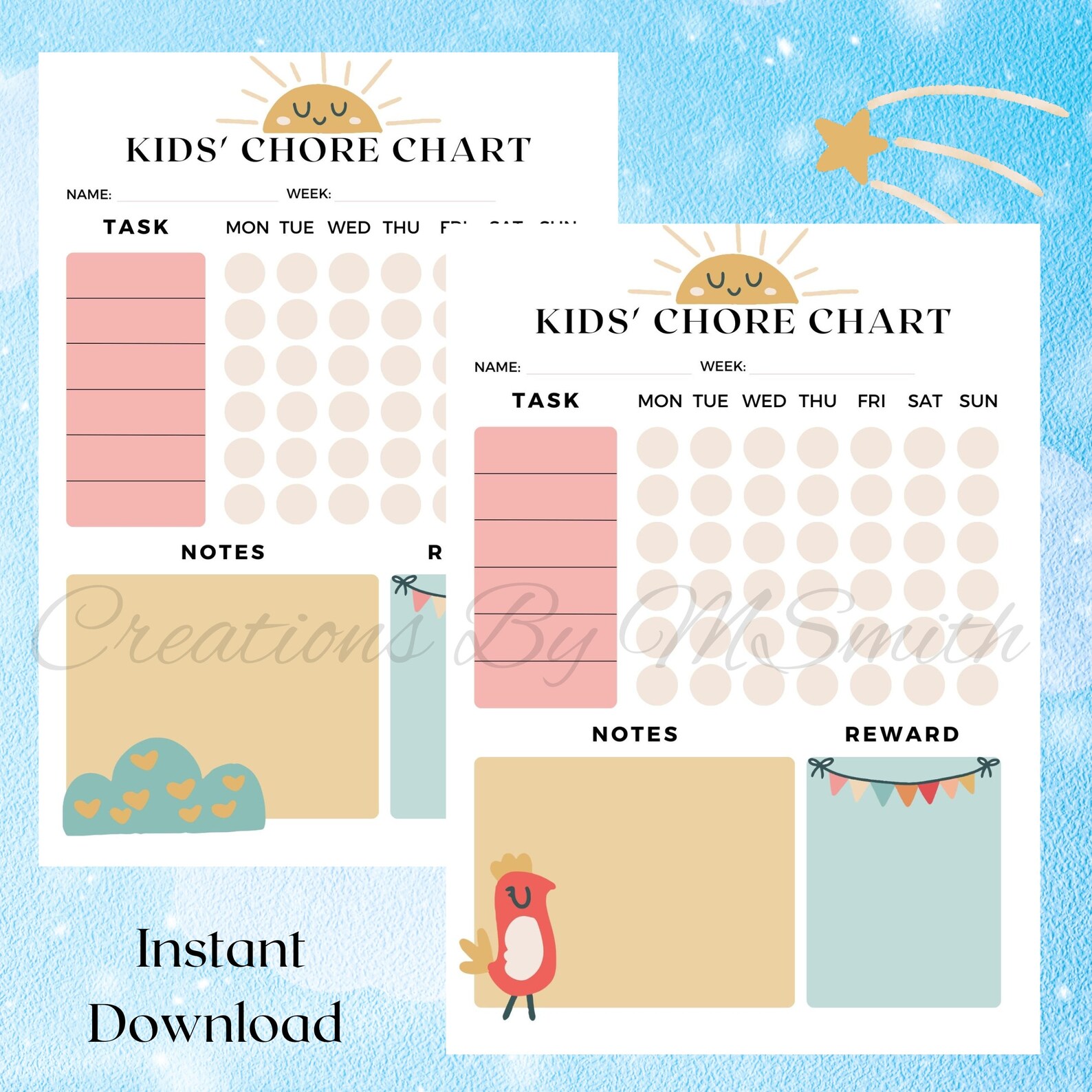Chore Chart for Kids, Chore Chart Printable, Daily Chore Checklist ...
