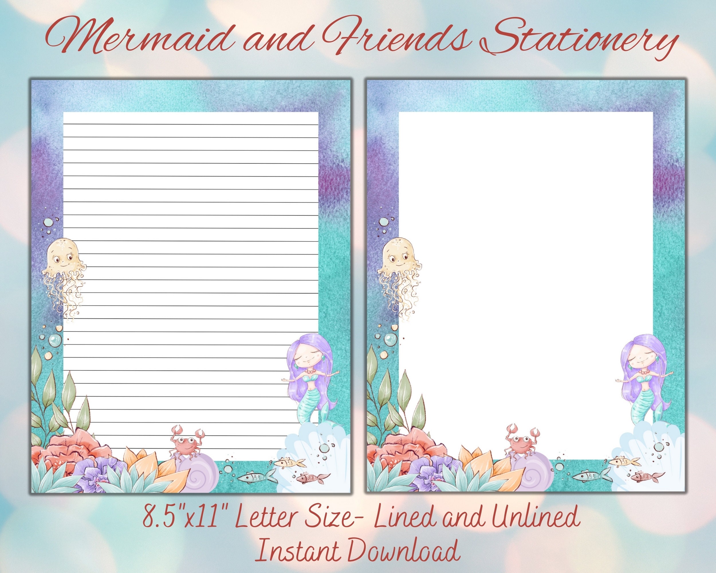 Mermaid Writing Paper, Sea Life Stationery, Kids Creative Writing Paper ...