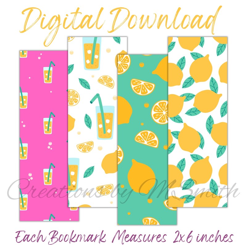 Lemonade Bookmarks: Citrus Summer Fun, Set of 4 (digital Download PDF ...