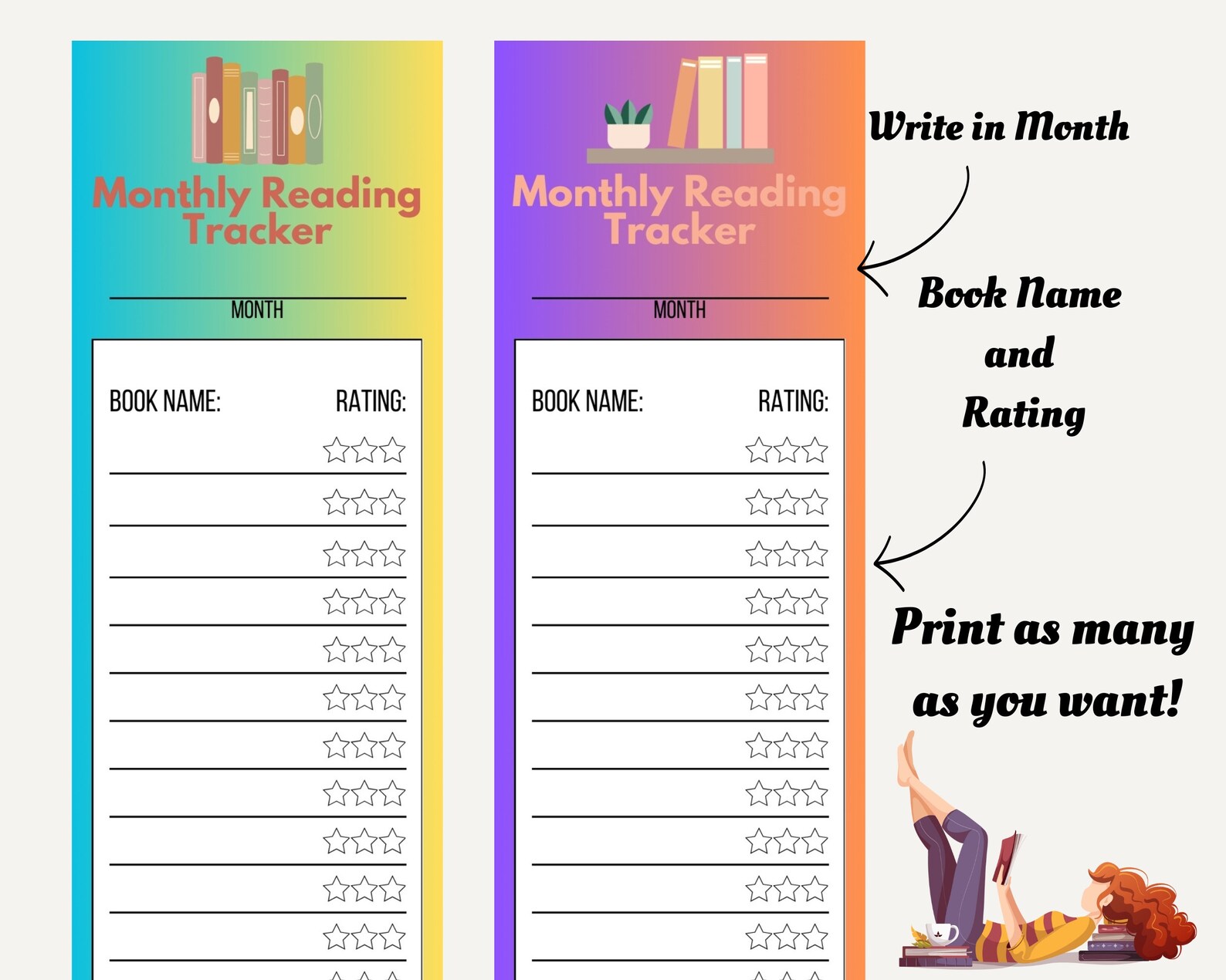 Monthly Reading Tracker Bookmarks: Set of 5 Printable Logs (PDF) - Etsy