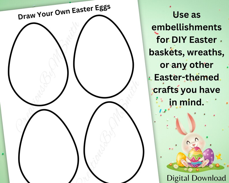 Easter Egg Drawing, Easter Coloring Page, Egg Template, Easter ...