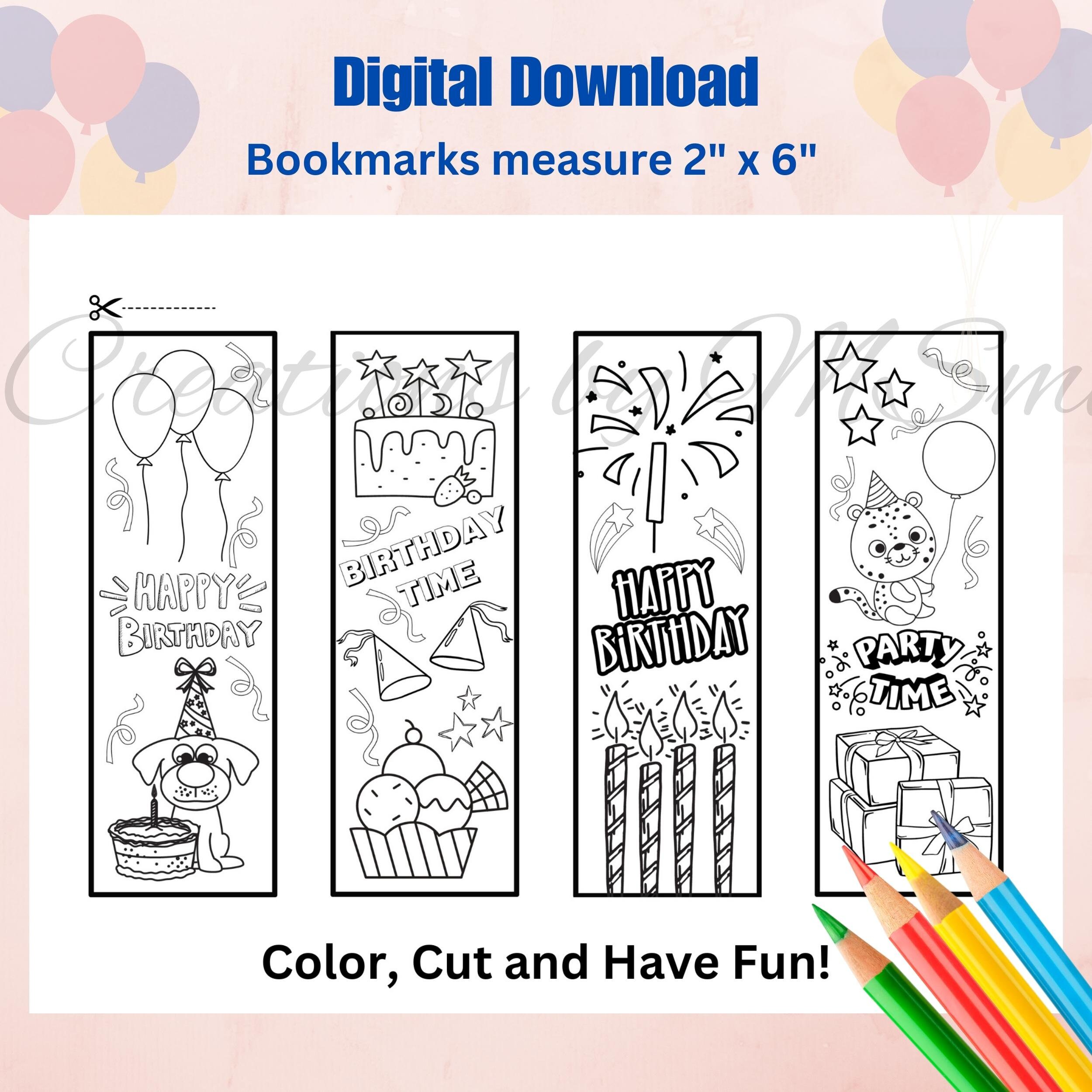 Birthday Coloring Bookmarks: Kids Craft Printable (digital Download) - Etsy
