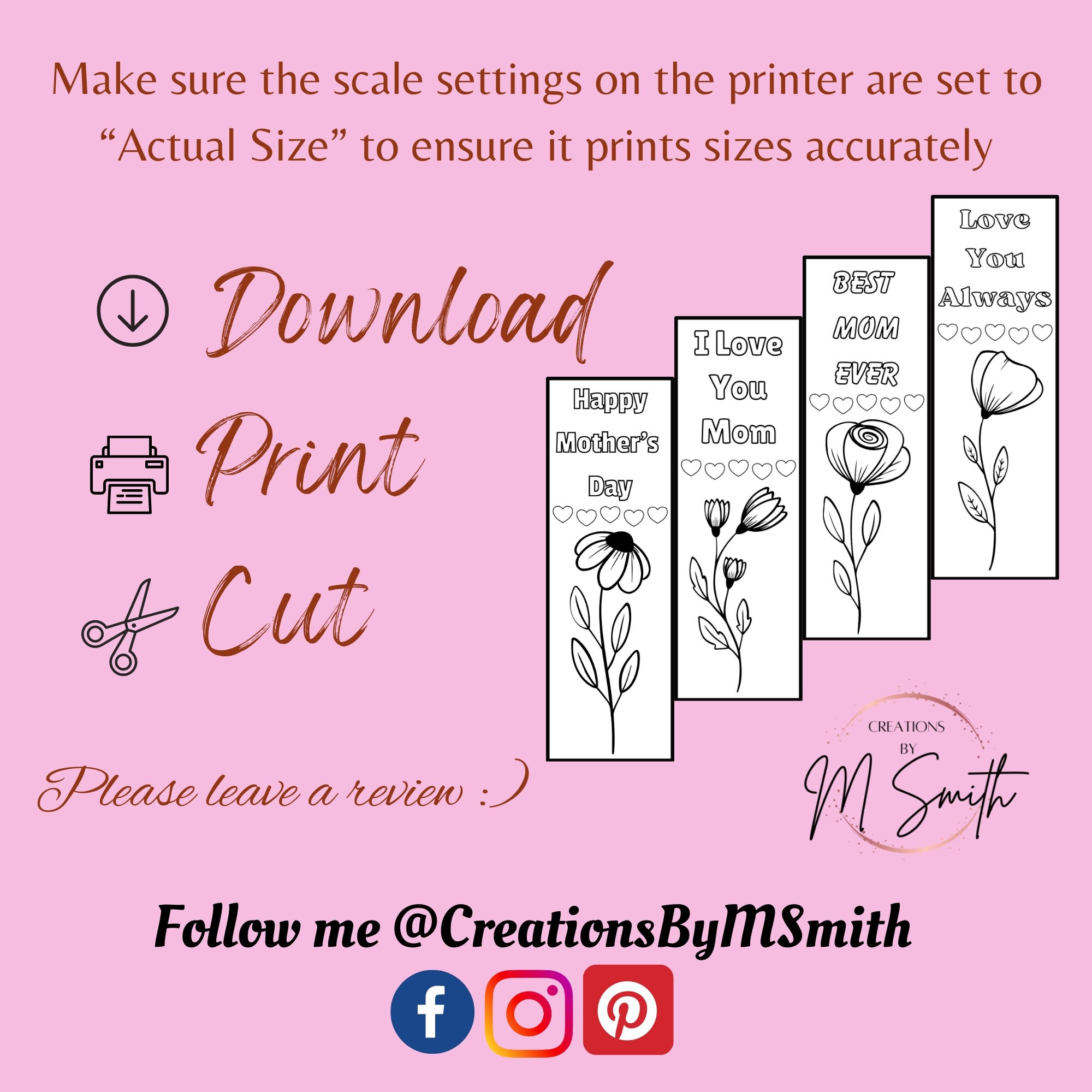 Mother's Day Bookmarks, Mother's Day Printable, DIY Gift for Mom ...