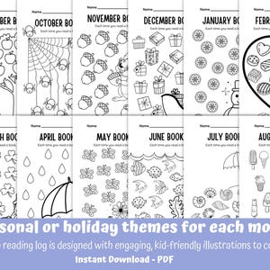 Monthly Reading Trackers for Kids, Yearlong Reading Log, Track and ...
