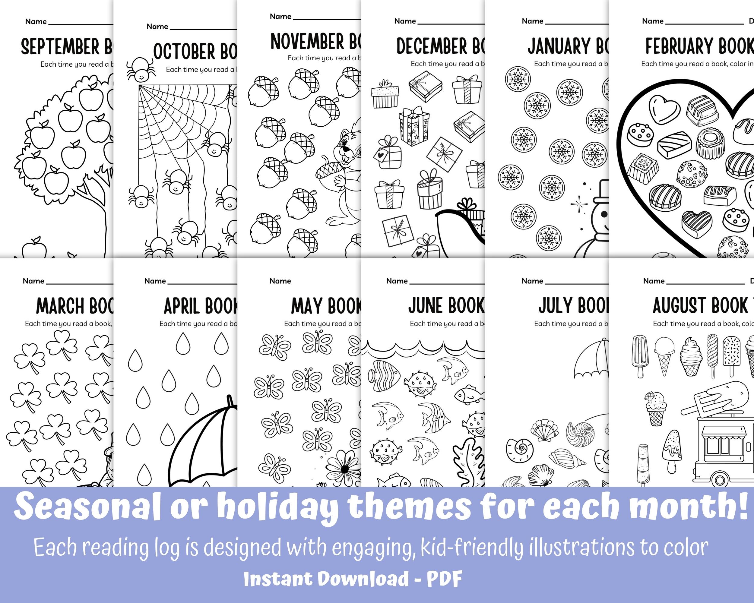 Monthly Reading Trackers for Kids, Yearlong Reading Log, Track and ...