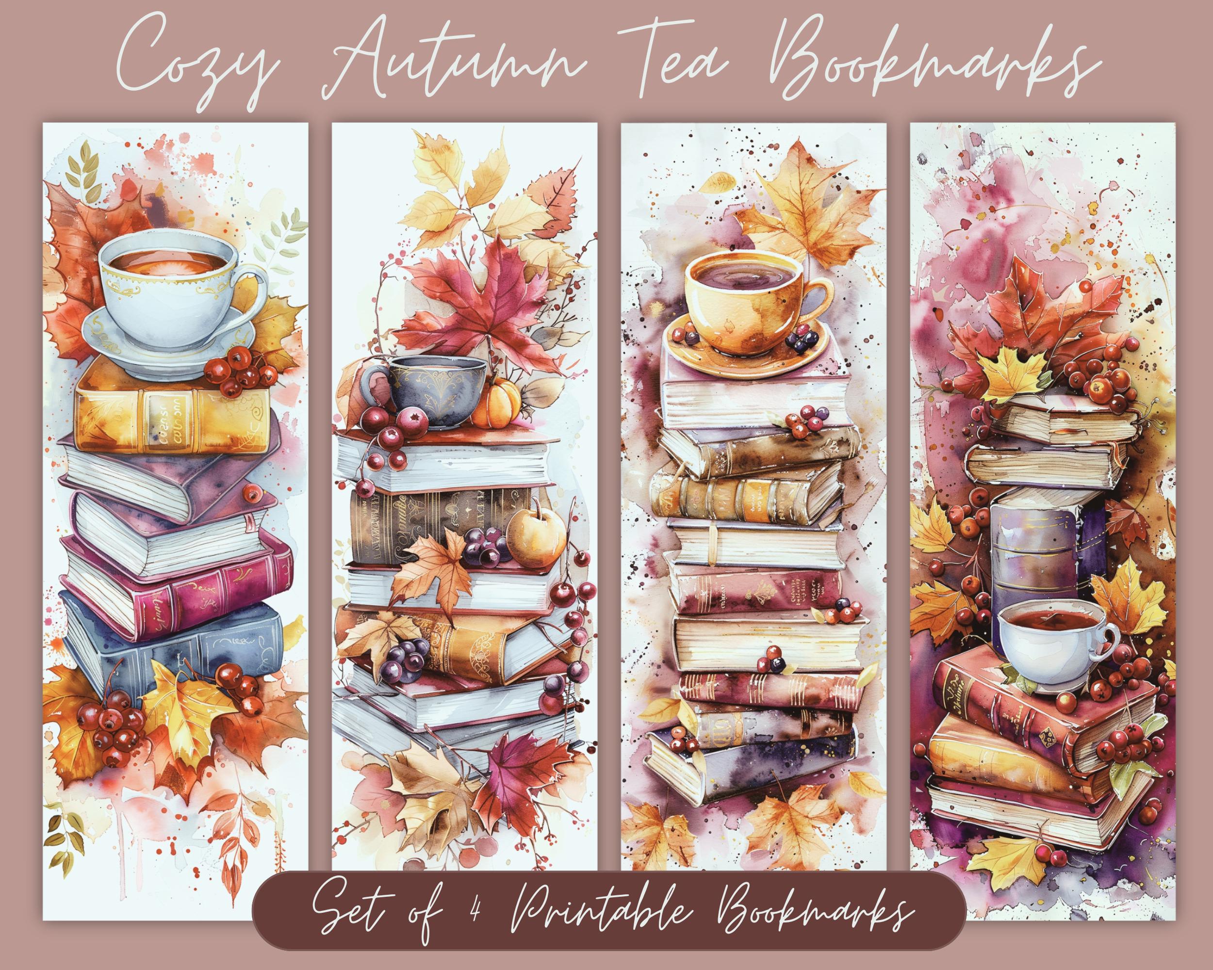 Cozy Autumn Tea Bookmarks, Printable Fall Themed Bookmarks, Autumn ...