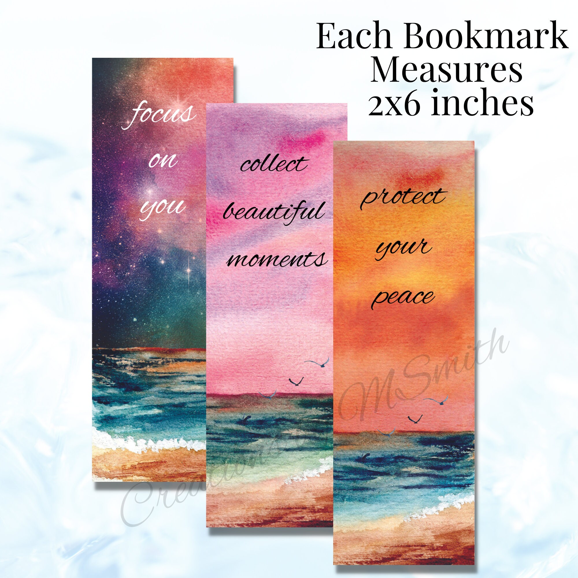 Watercolor Bookmarks, Sunset Bookmarks, Printable Beach Bookmarks ...
