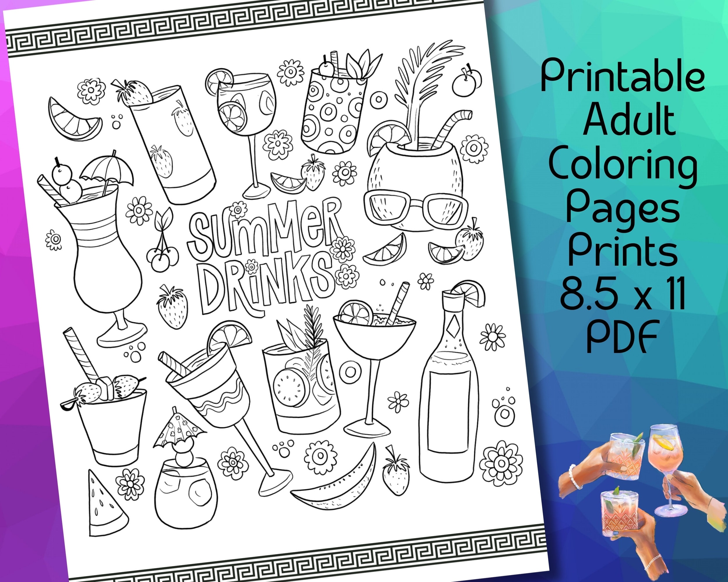 Printable Summer Coloring Pages, Summer Drinks, DIY Coloring Sheets ...