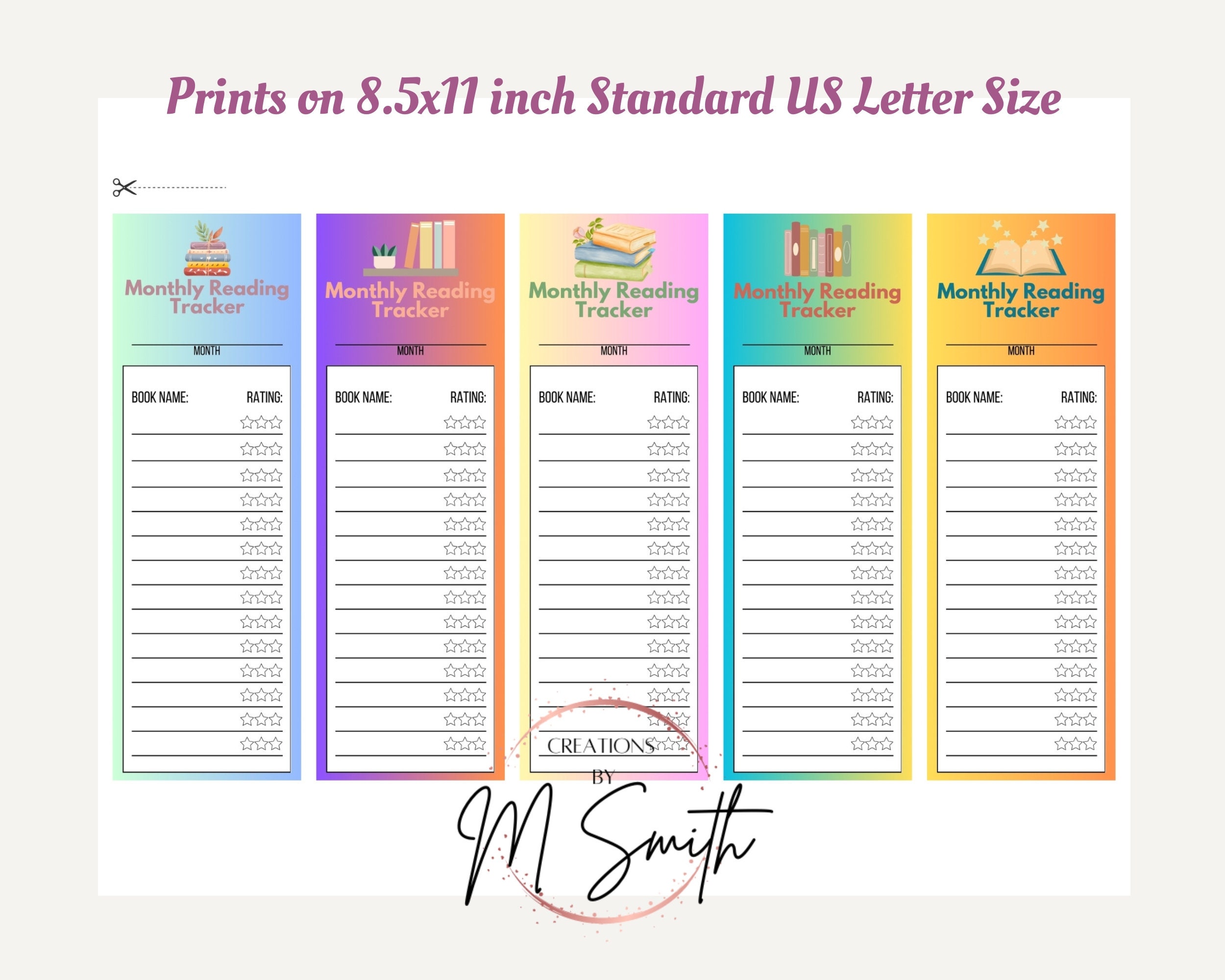 Monthly Reading Tracker Bookmarks: Set of 5 Printable Logs (PDF) - Etsy