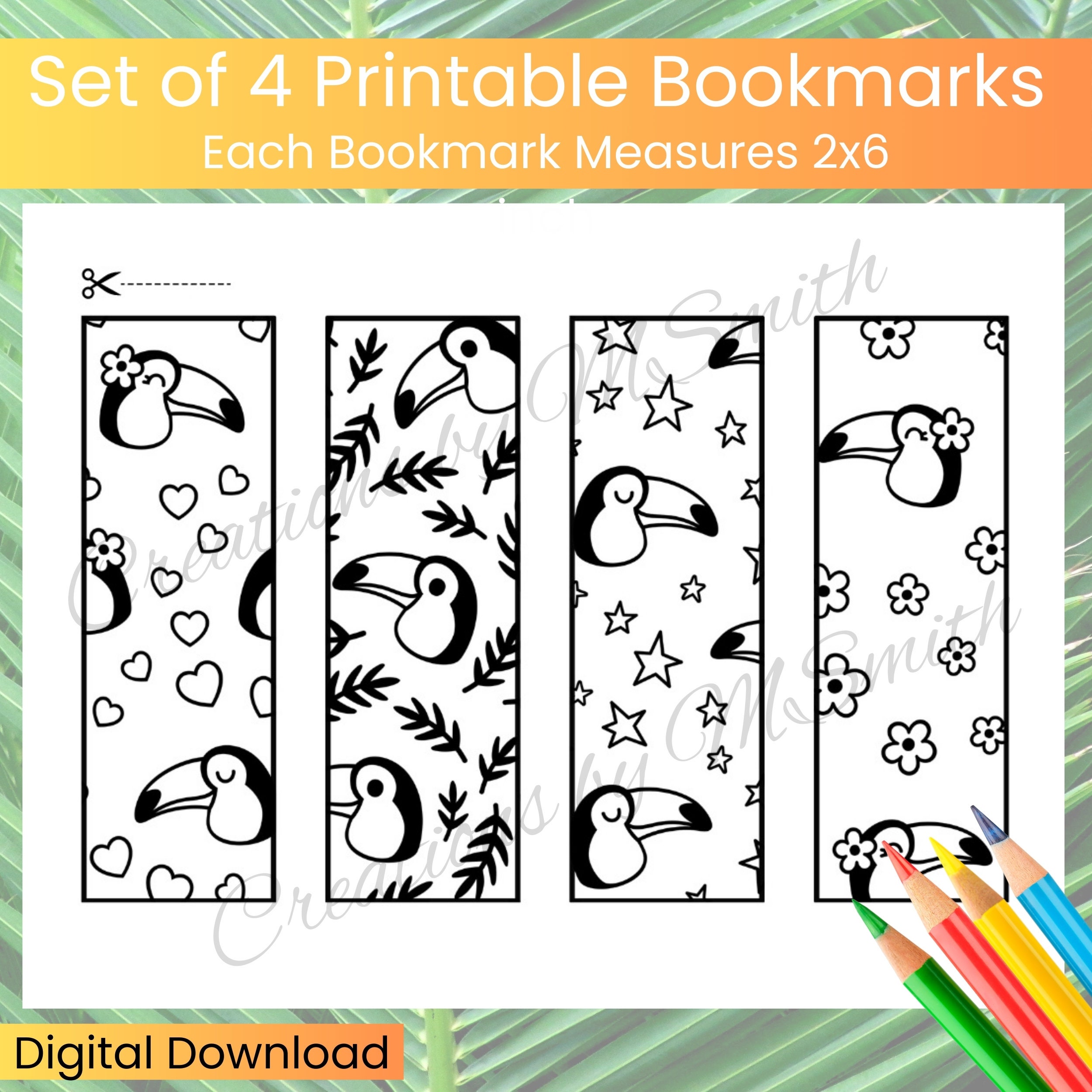 Toucan Coloring Bookmarks, Printable Toucan Bookmark Set, Tropical ...
