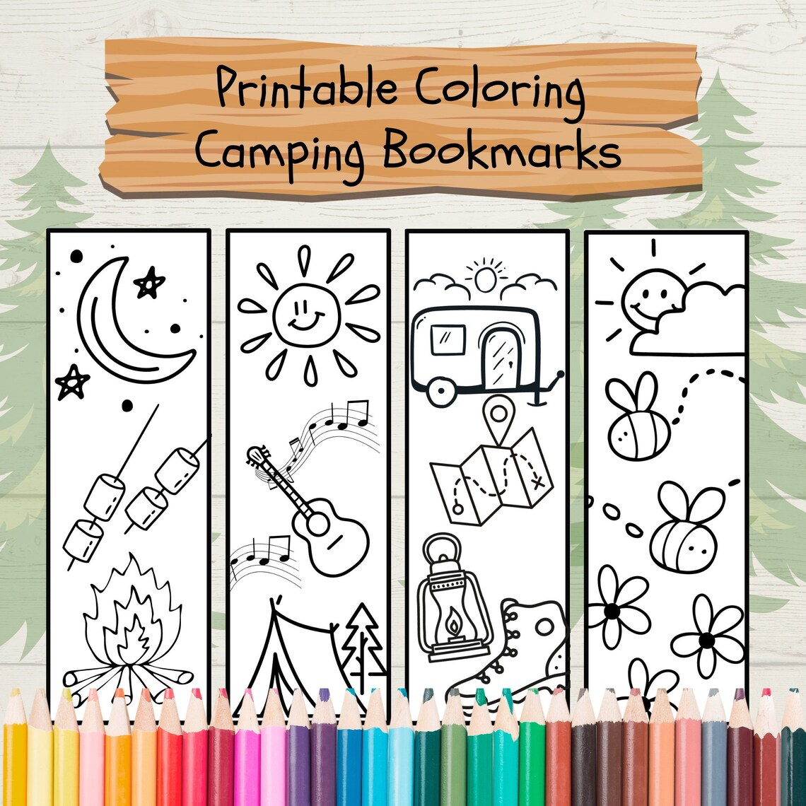 Camping Coloring Bookmarks, Printable Coloring Bookmarks, Camping ...