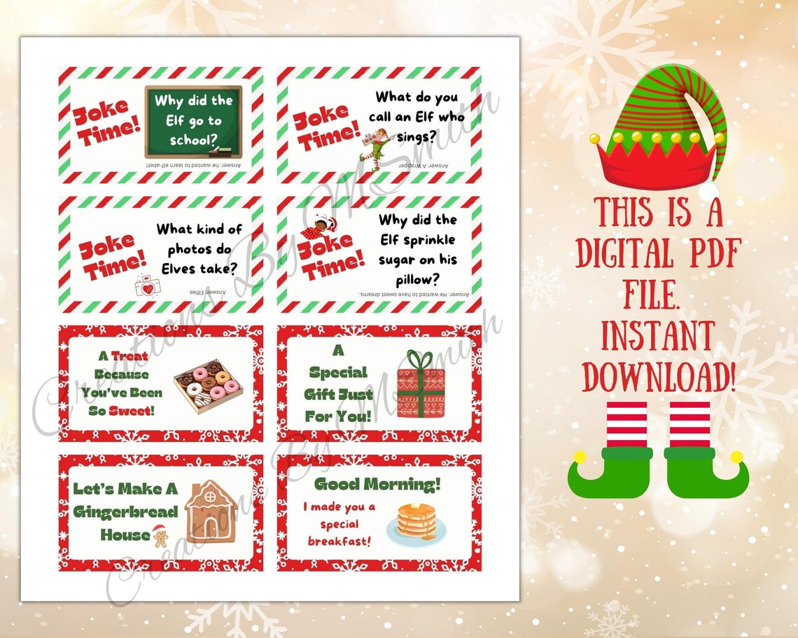 Printable Daily Elf Notes, Elf Message Cards, Elf Activities, Elf Jokes ...