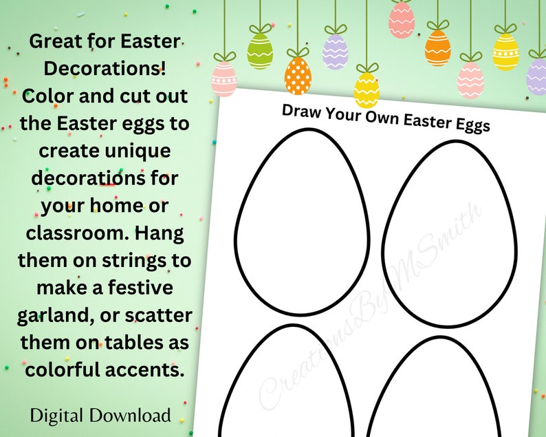 Easter Egg Drawing, Easter Coloring Page, Egg Template, Easter ...