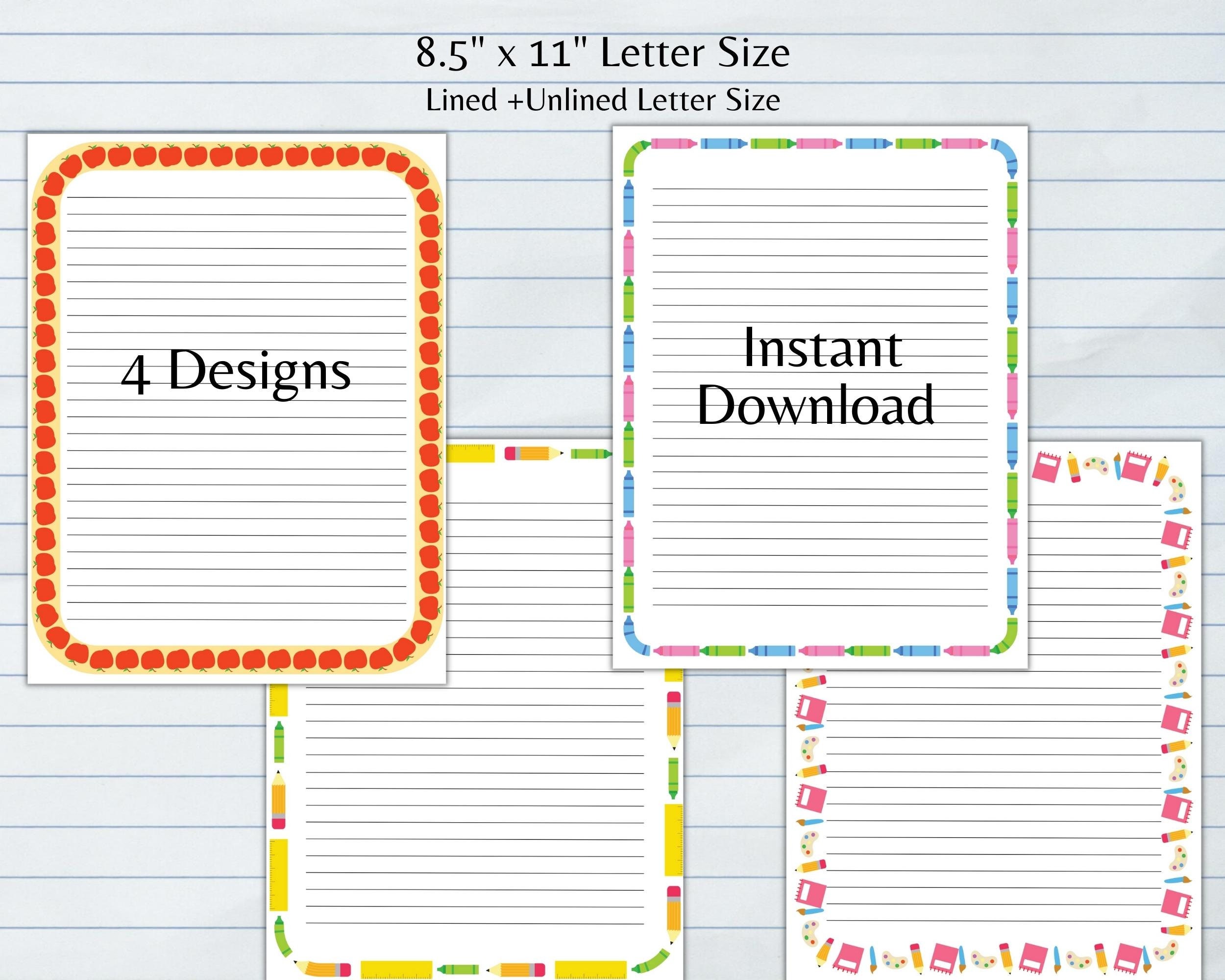 Back to School Printable Stationery: Lined & Unlined Paper (digital ...