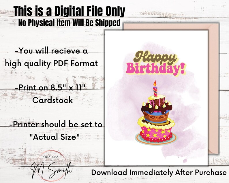 Printable Happy Birthday Card, Birthday Cake Card, Card Template PDF - Etsy
