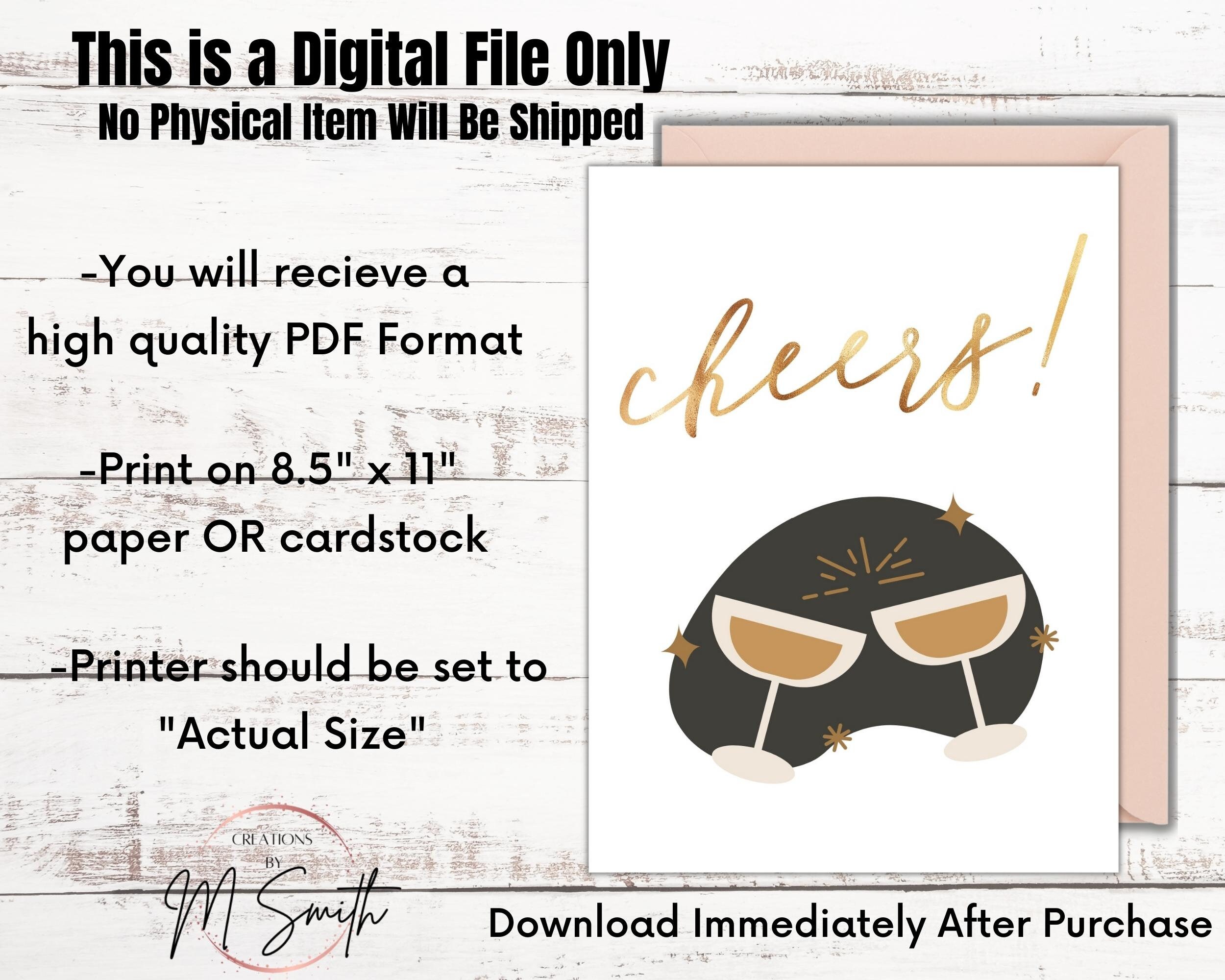 Printable Card, Cheers Card, Card for Her, Card for Him, Celebrations ...