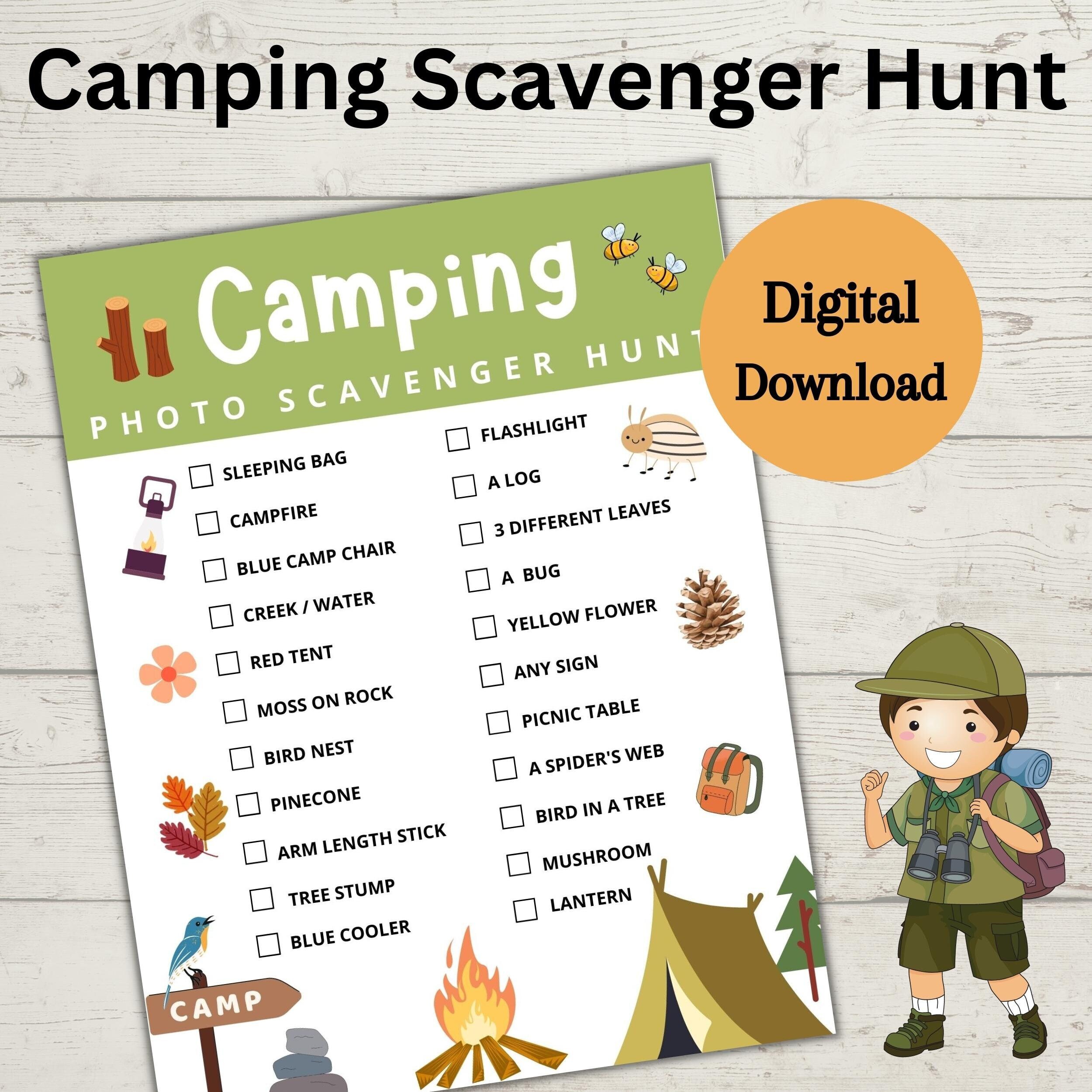 Camping Scavenger Hunt, Kids Scavenger Hunt, Printable Camping ...