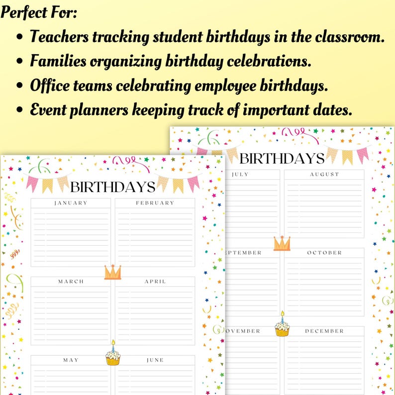 Printable Birthday Tracker: Monthly Organizer (PDF) - Etsy