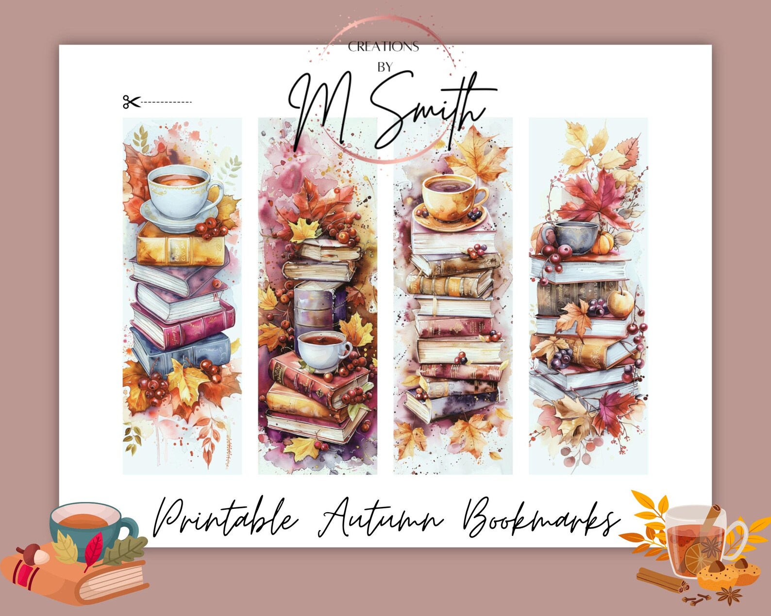 Cozy Autumn Tea Bookmarks, Printable Fall Themed Bookmarks, Autumn ...