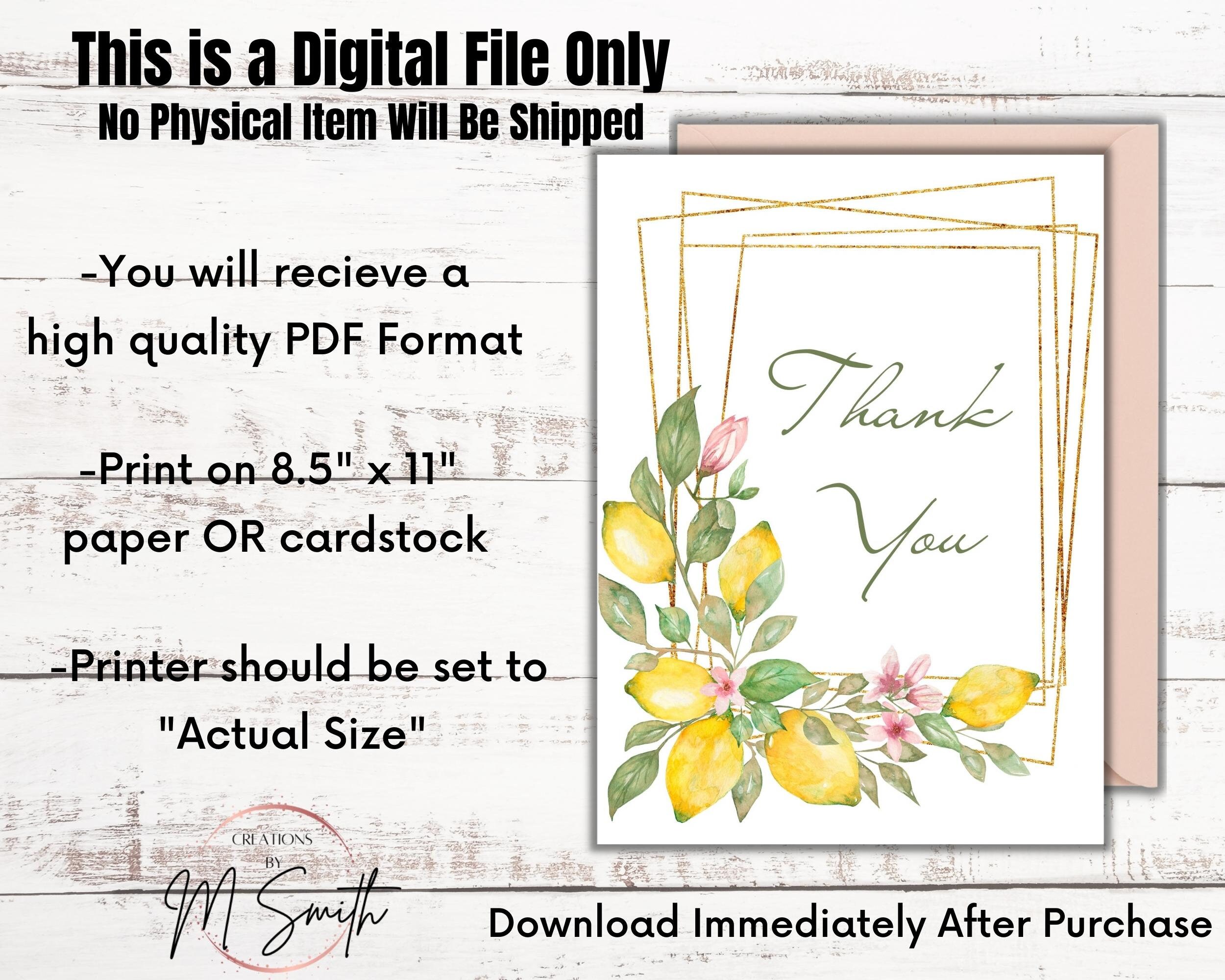 Lemon Thank You Card: Printable Citrus Note (digital Download) - Etsy