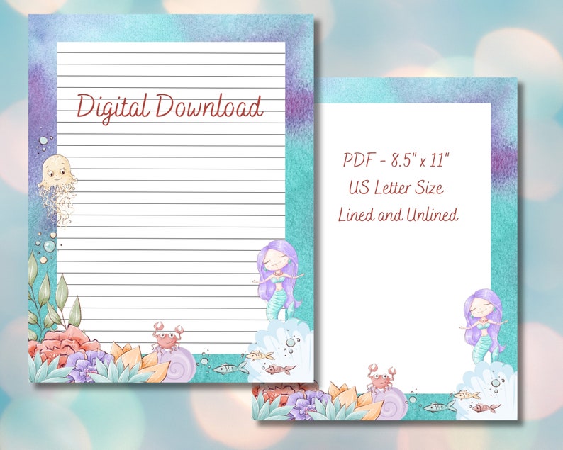 Mermaid Writing Paper, Sea Life Stationery, Kids Creative Writing Paper ...