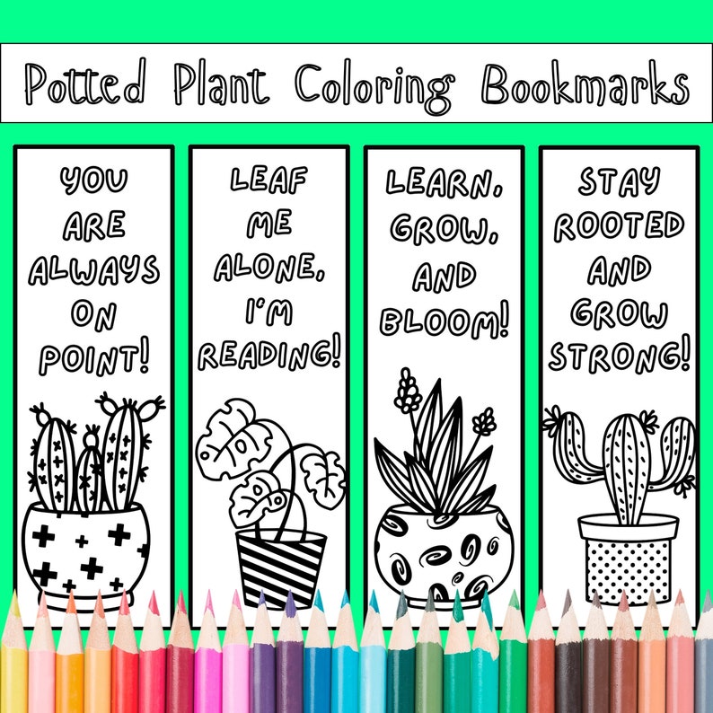 Printable Potted Plant Coloring Bookmarks, Botanical Coloring Sheet ...