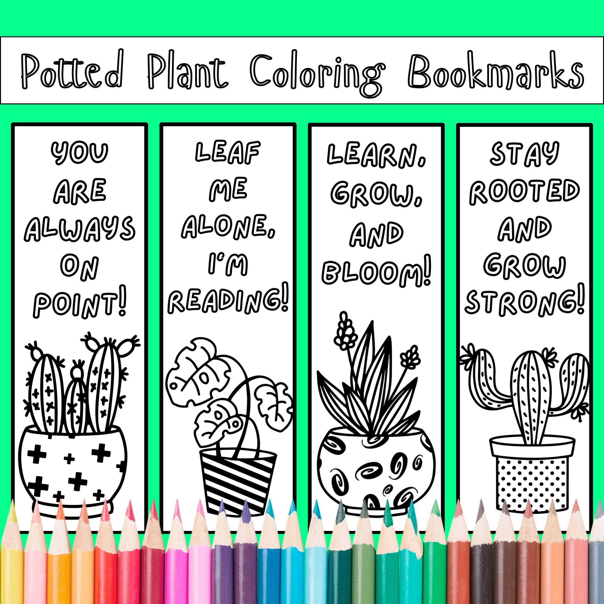 Printable Potted Plant Coloring Bookmarks, Botanical Coloring Sheet ...