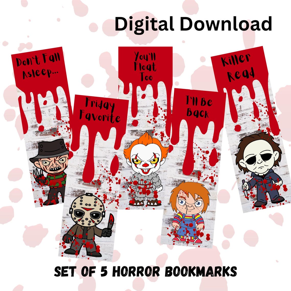 Horror Bookmarks, Slasher Movie Bookmarks, Halloween Bookmarks, Scary ...