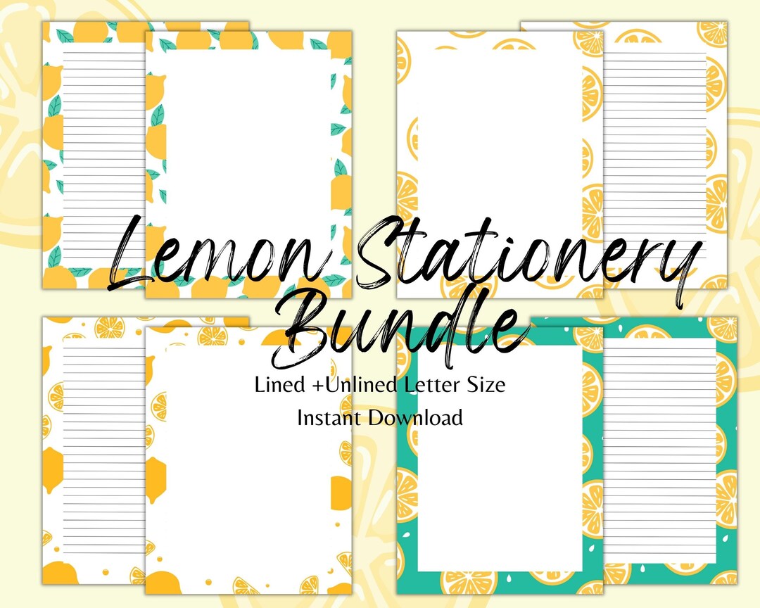 Lemon Themed Stationery Set, Printable Writing Paper, Lemon Border ...